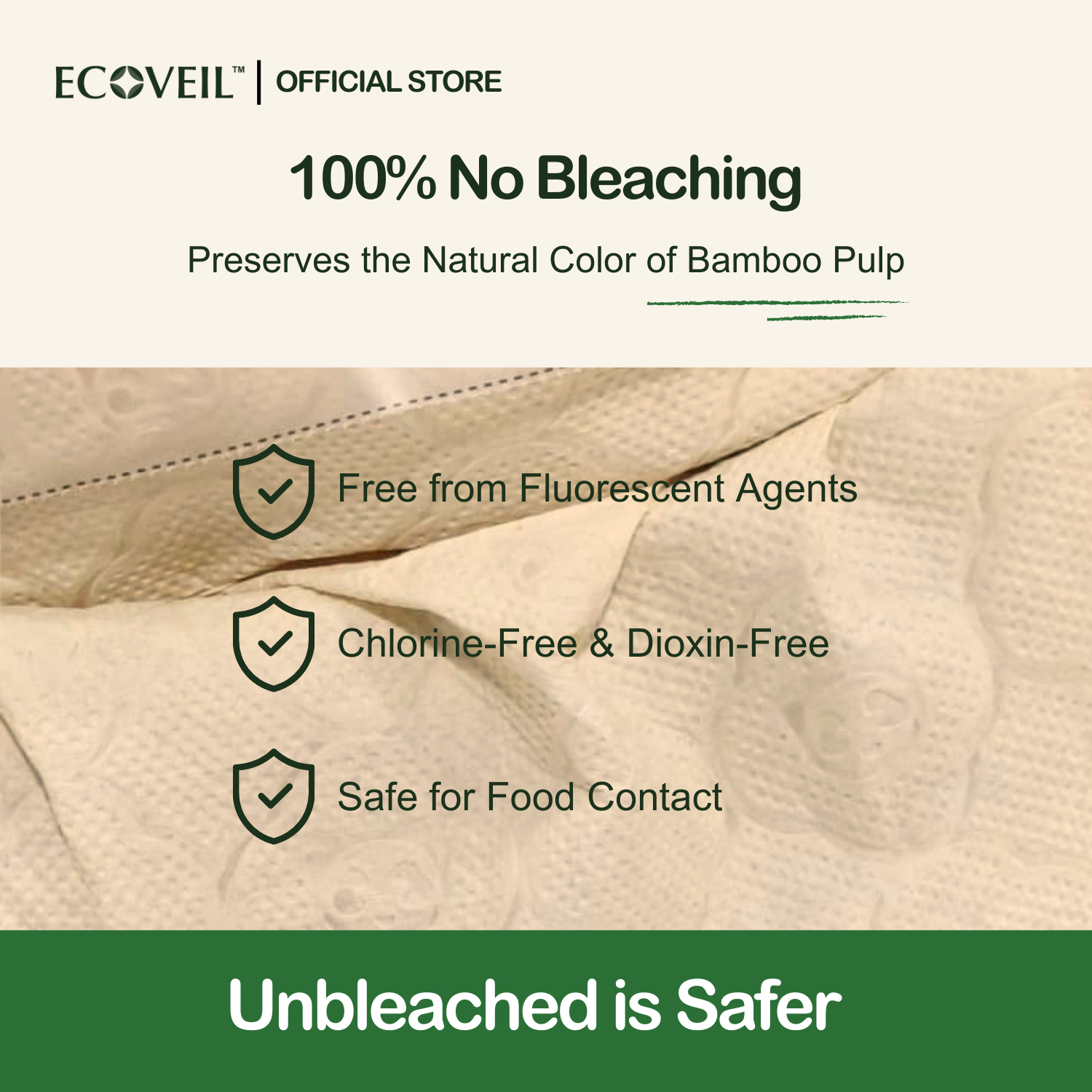 ECOVEIL Unbleached Bamboo Kitchen Towel Bottom-Pull 2-Ply 180s