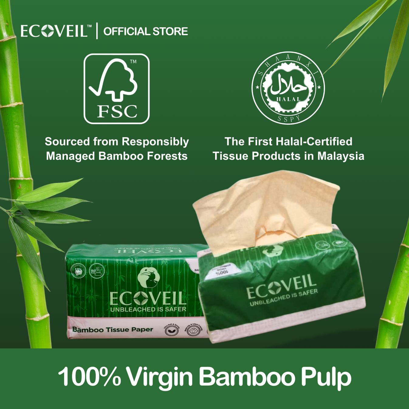 [New Launch] ECOVEIL Unbleached Bamboo Tissue Paper 3-Ply (4x150s)