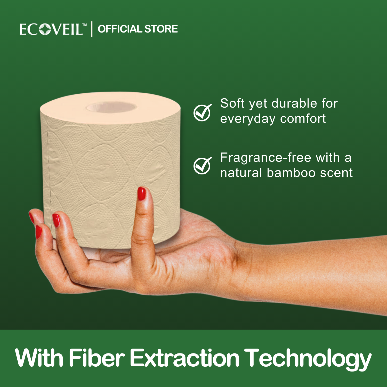 [New Launch] ECOVEIL Unbleached Bamboo Toilet Paper Roll 3-Ply (10x230